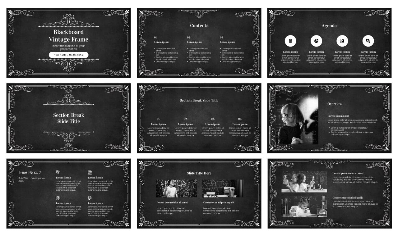 Blackboard Vintage Frame Google Slides PowerPoint Templates