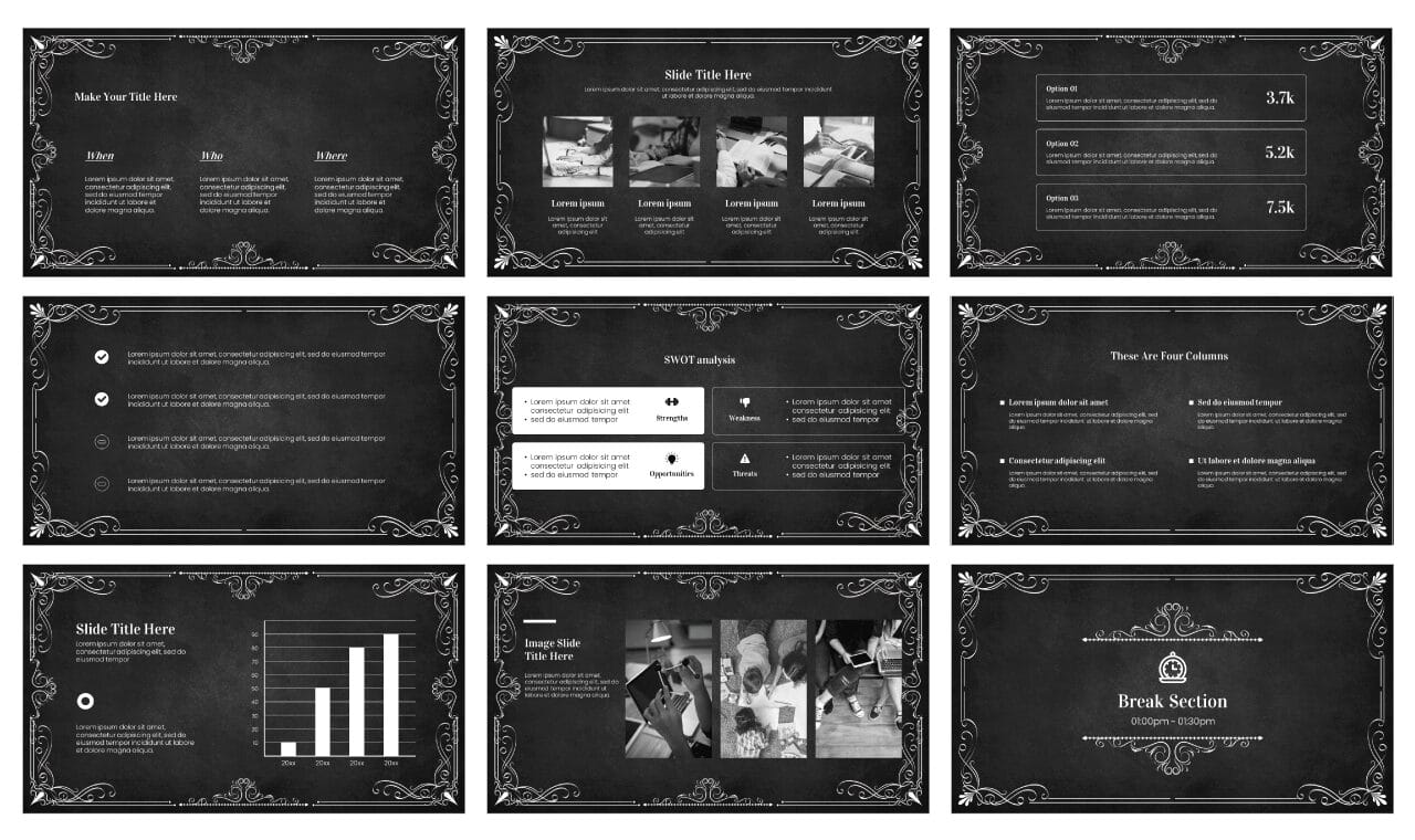 Blackboard Vintage Frame Google Slides PowerPoint Templates