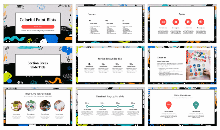 Colorful Paint Blots Google Slides Themes PowerPoint Templates