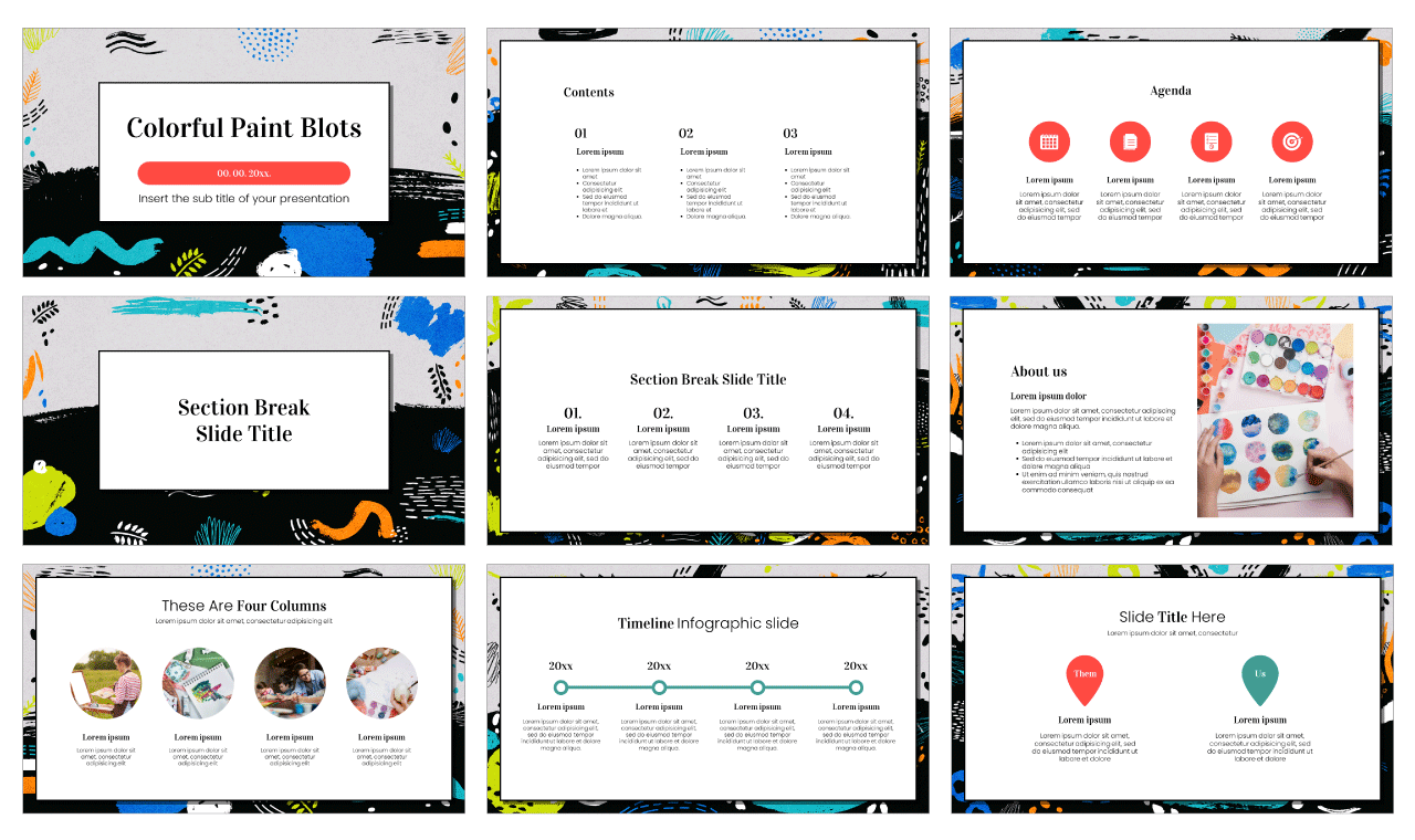 Colorful Paint Blots Google Slides Themes PowerPoint Templates