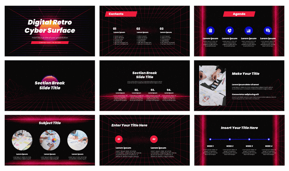 Digital Retro Cyber Surface Google Slides PowerPoint Templates