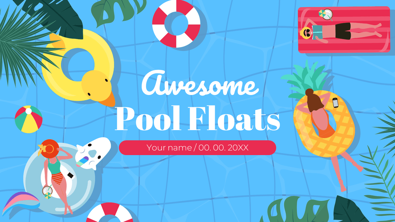 Awesome Pool Floats Google Slides Theme PowerPoint Template