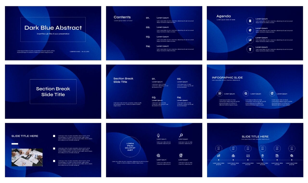 Dark Blue Abstract Google Slide Themes PowerPoint Templates