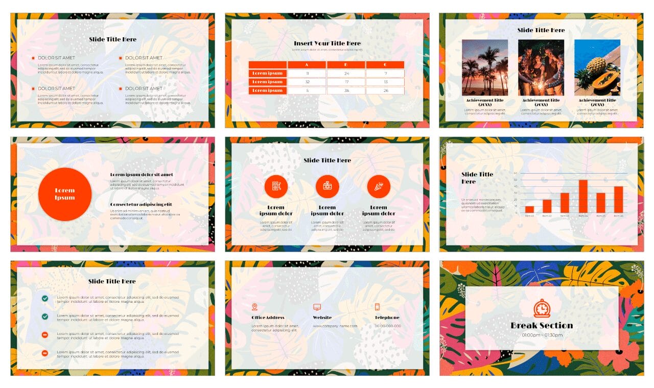 Tropical Flower Pattern Google Slides Theme PowerPoint Template