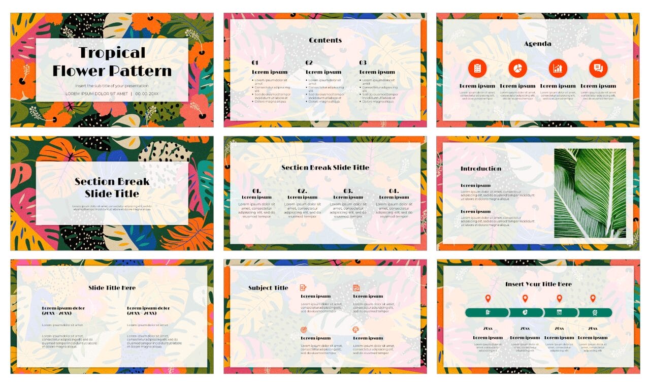 Tropical Flower Pattern Google Slides Theme PowerPoint Template