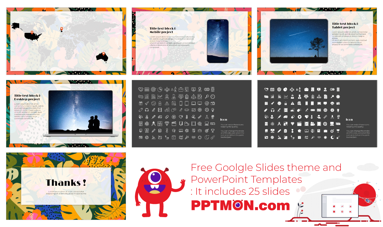Tropical Flower Pattern Google Slides Theme PowerPoint Template